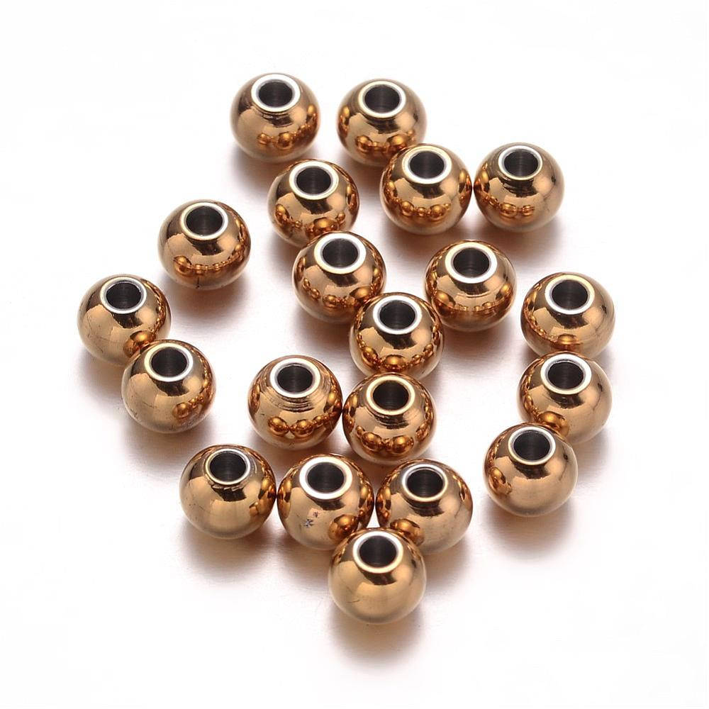 BD489 - 10 pcs 304 Stainless Steel Gold Plated Ball Spacer Beads- 8mm ...