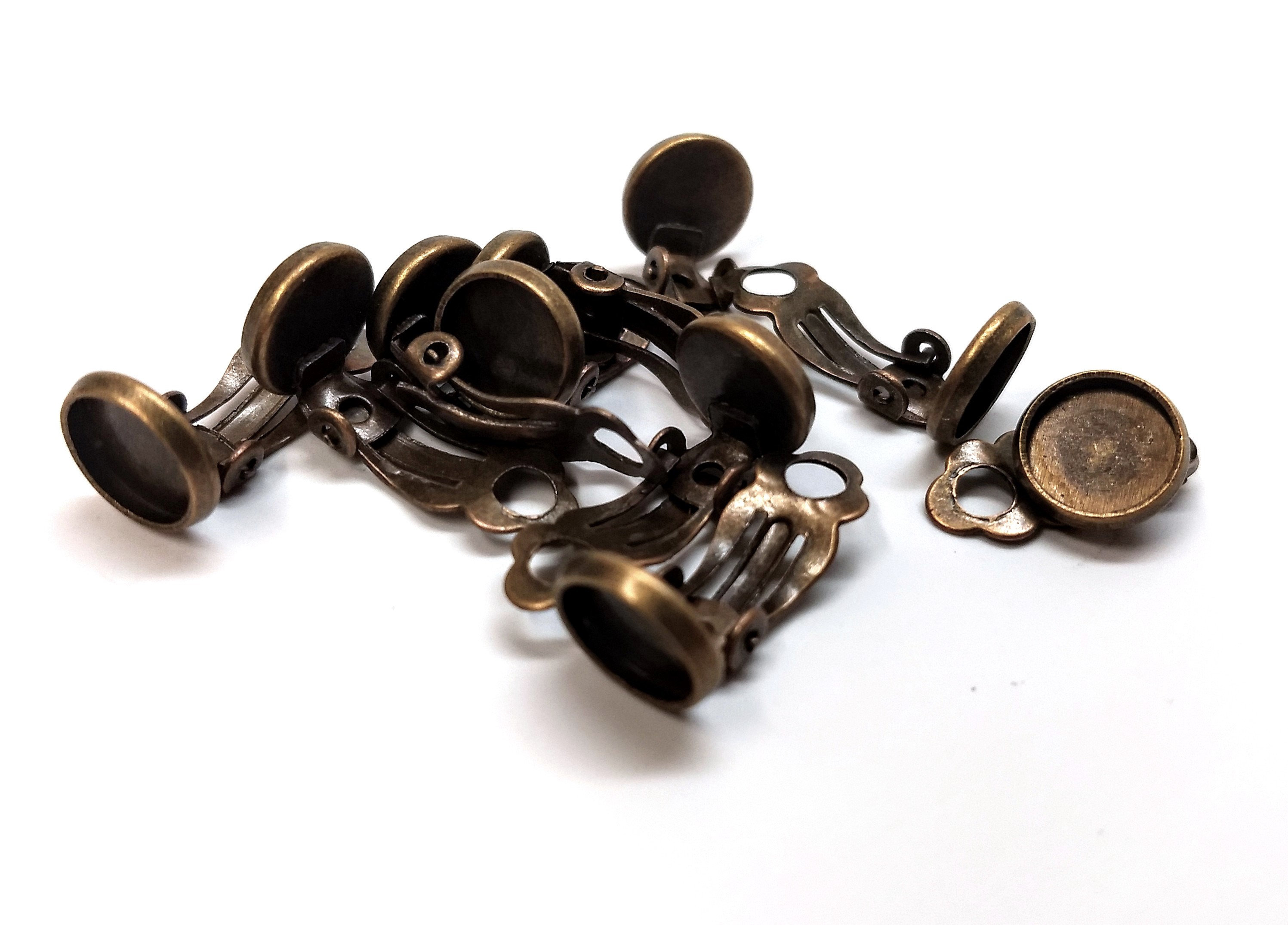 CA716 - 10 pcs. Antique Bronze Earring Clips Settings Hinged Bezels ...
